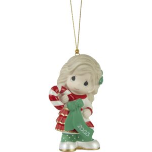 precious moments ornament | sweet christmas wishes 2023 | dated girl bisque porcelain ornament | holiday decor & gifts | hand-painted