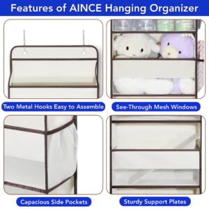 AINCE Over Door | Wall Mount Hanging Organizer Mesh Clear Window 5 Large Pockets Storage For Nursery | Pantry | Shoes | Toys | Kitchen (Beige)