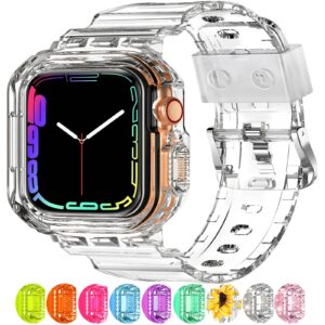 xyf compatible for crystal clear apple watch bands, 45mm 44mm 42mm 41mm 40mm 38mm bumper case men women jelly sport case band for iwatch ultra 2/1 series 9 8 7 se/6 5 4 3 2 1 (clear, 38/40/41mm)