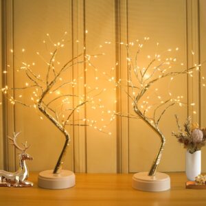 2-pack fairy light spirit tree for indoor christmas decorations, 20" small christmas tree with 108 led warm white lights, artificial bonsai tree light for home diy holiday bedroom wedding