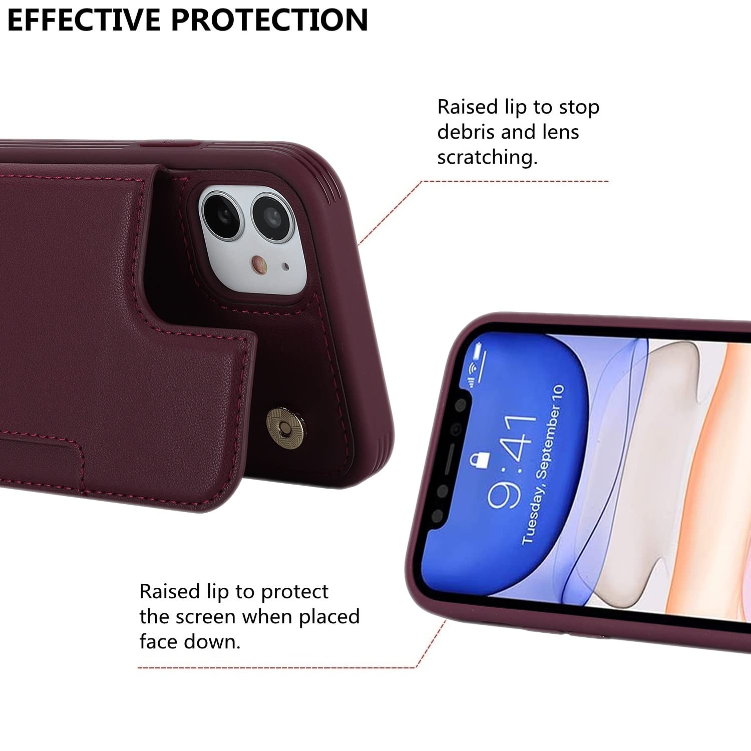 iCoverCase for iPhone 11 Case with Card Holder, iPhone 11 Phone Case Wallet for Women Men [RFID Blocking] PU Leather Protective Wallet Case for iPhone 11 6.1 Inch (Wine Red)