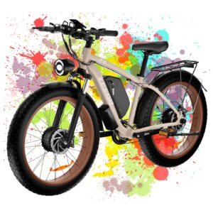 zeegr electric bike,dual motor awd 2000w removable 48v/22.4ah battery e-bike 26'*4.0' fat tire electric bicycle with 7 speed(khaki)