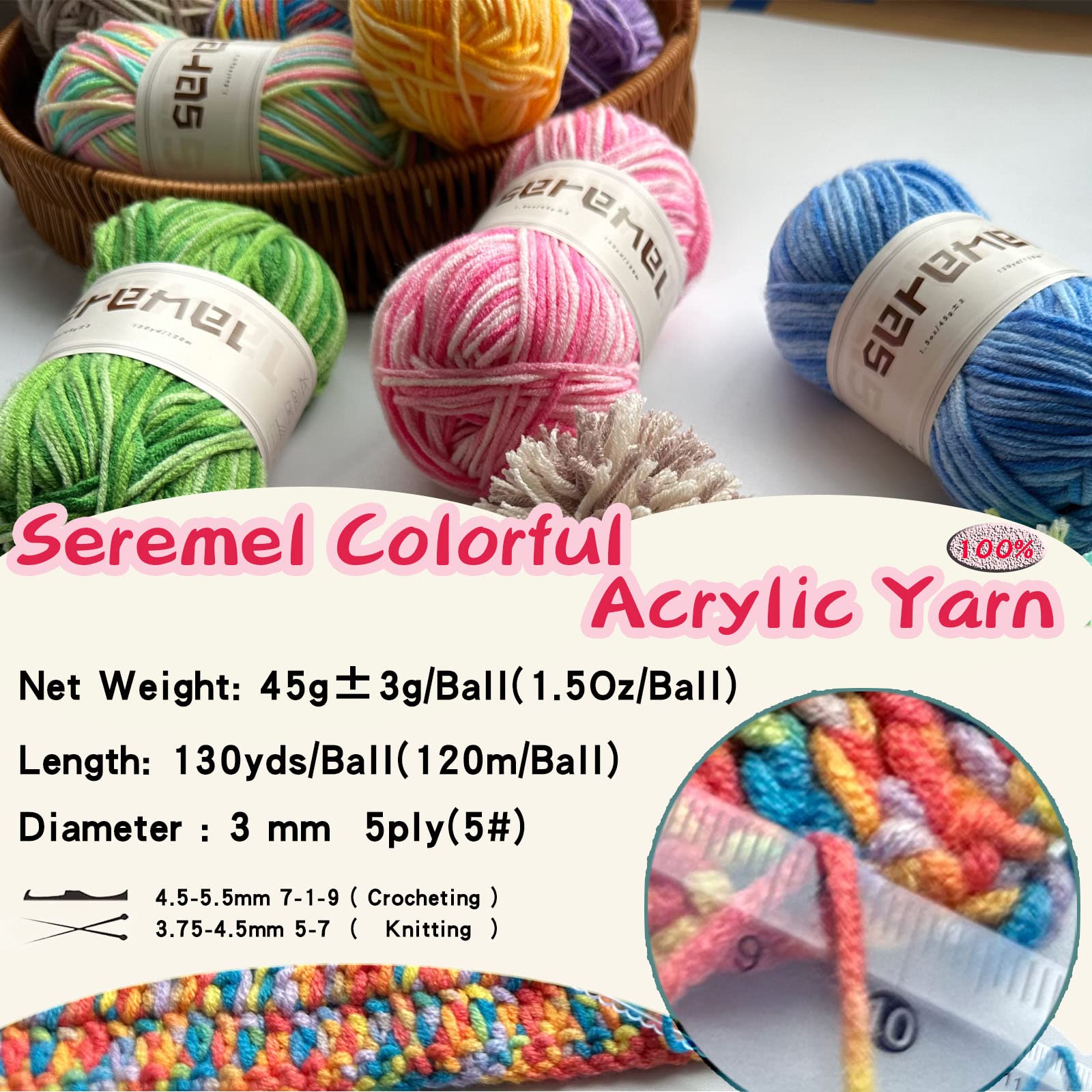 3 Pcs Pack with 5-Ply Acrylic Yarn, 3 Balls of 4.8Oz/135g Soft 3mm Medium Thick Colorful Yarn for Crocheting Knitting, 260 Yds/240m Crochet Blanket、Braids/DIY (Purple White)