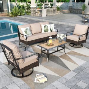 sophia & william extra large outdoor patio furniture set 4 pcs metal patio conversation sets with high back & deep seating, 3-seat sofa, 2 swivel sofa chairs, 1 coffee table, 5.5" thicken cushions