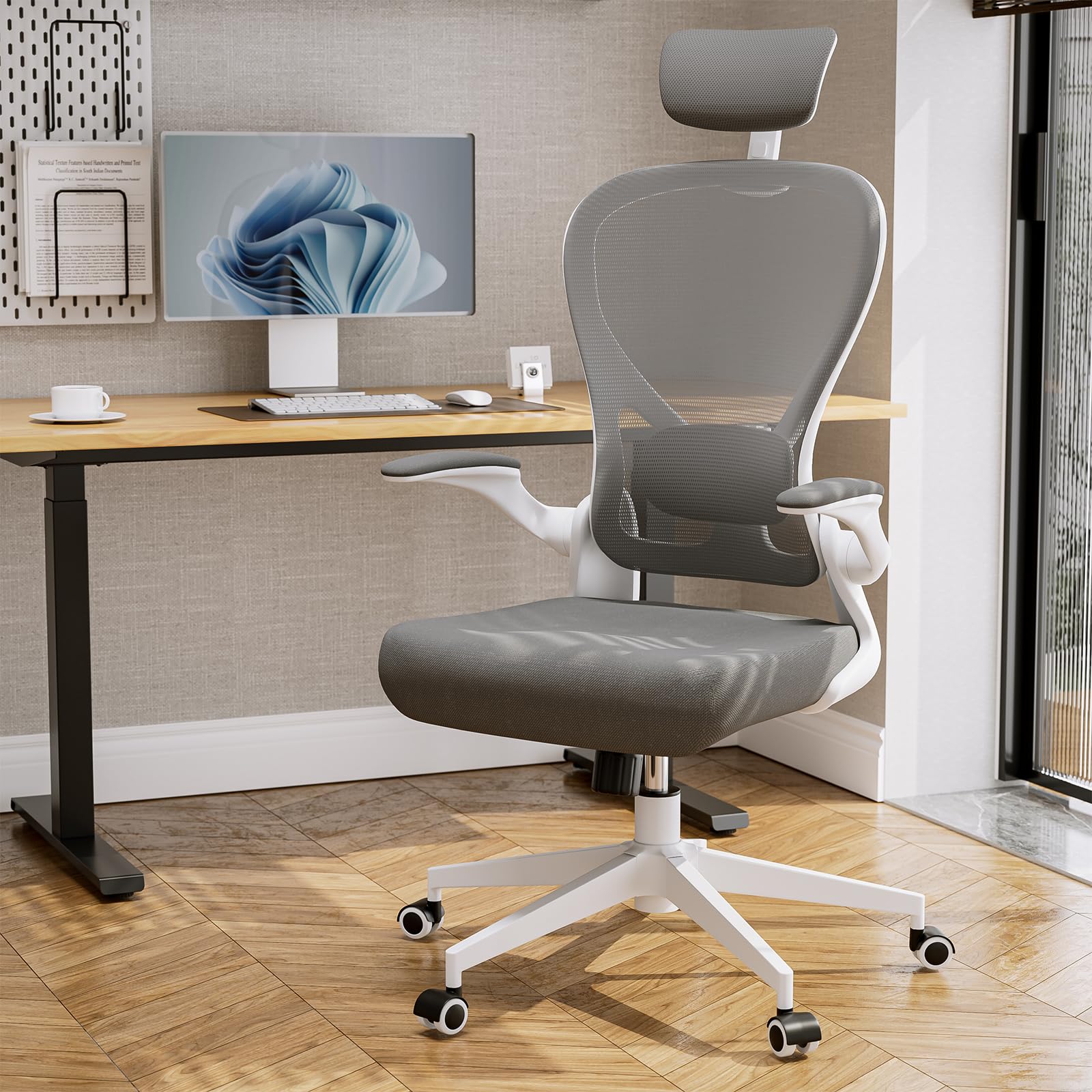 Frylr Heavy Duty Office Chair - Ergonomic Plus Size Desk Chair for Home Office Use, Supportive Mesh Design for Big and Tall People, 400lbs Capacity, Grey