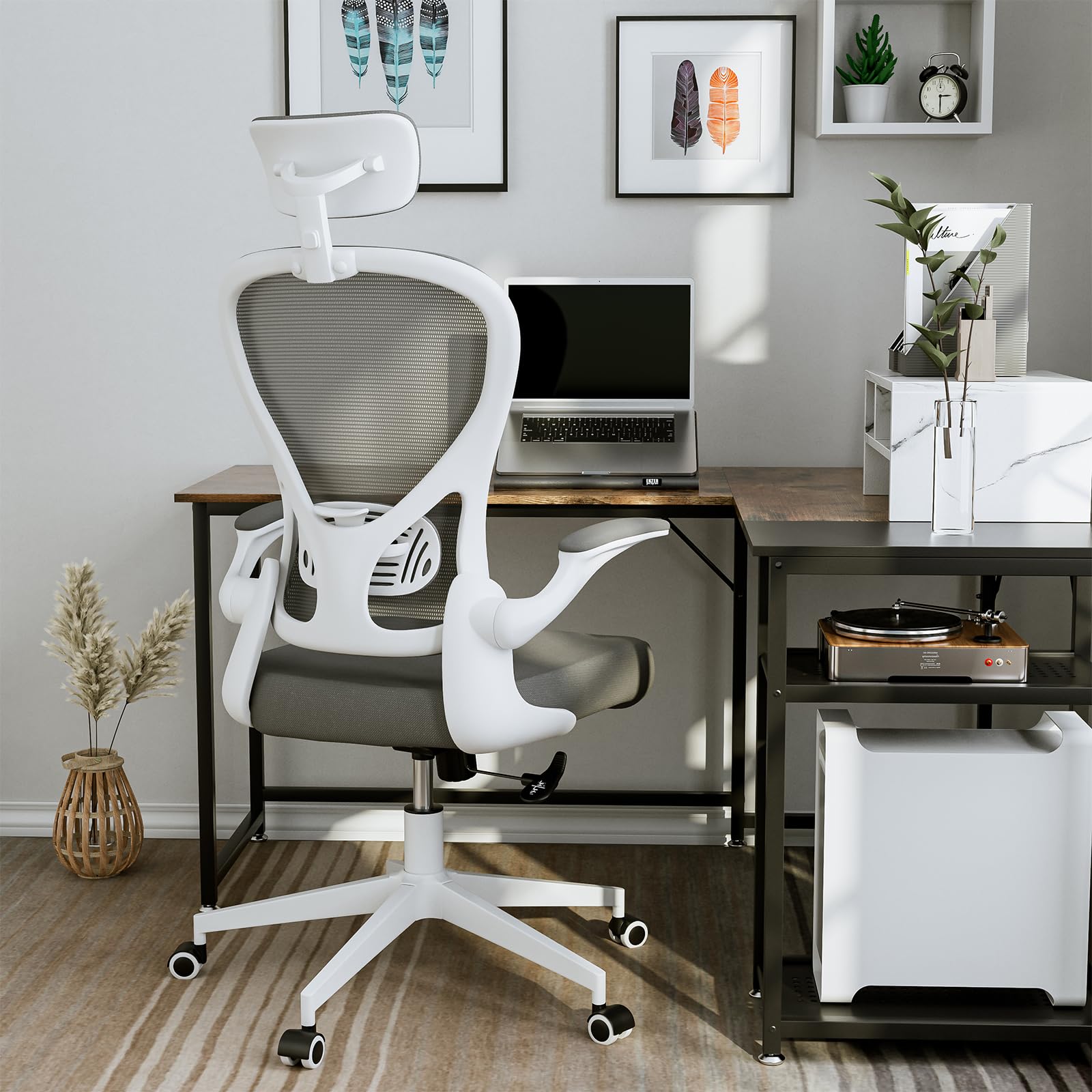 Frylr Heavy Duty Office Chair - Ergonomic Plus Size Desk Chair for Home Office Use, Supportive Mesh Design for Big and Tall People, 400lbs Capacity, Grey