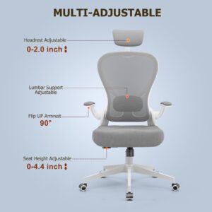 Frylr Heavy Duty Office Chair - Ergonomic Plus Size Desk Chair for Home Office Use, Supportive Mesh Design for Big and Tall People, 400lbs Capacity, Grey