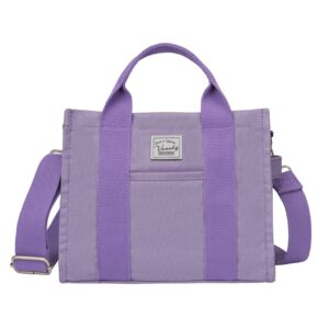 vaschy mini tote bag for women, small cute aesthetic canvas tote purse handbags crossbody shoulder satchel bag with zipper pockets purple