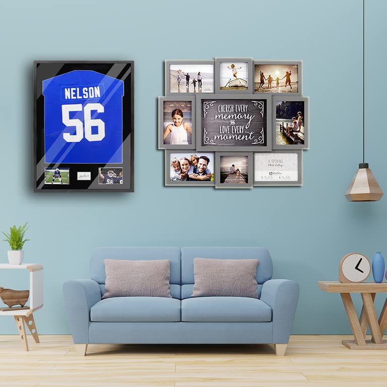 Snail 32"x24" Jersey Frame Display Case Wooden Wall Mounted Shadow Box for Baseball Basketball Football Soccer Hockey Sport Shirt, Plus Displaying Two Idol's Photos and One Signature, Black Finish