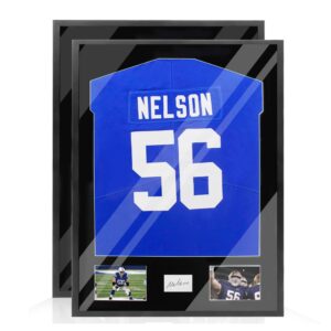 snail 32"x24" jersey frame display case wooden wall mounted shadow box for baseball basketball football soccer hockey sport shirt, plus displaying two idol's photos and one signature, black finish