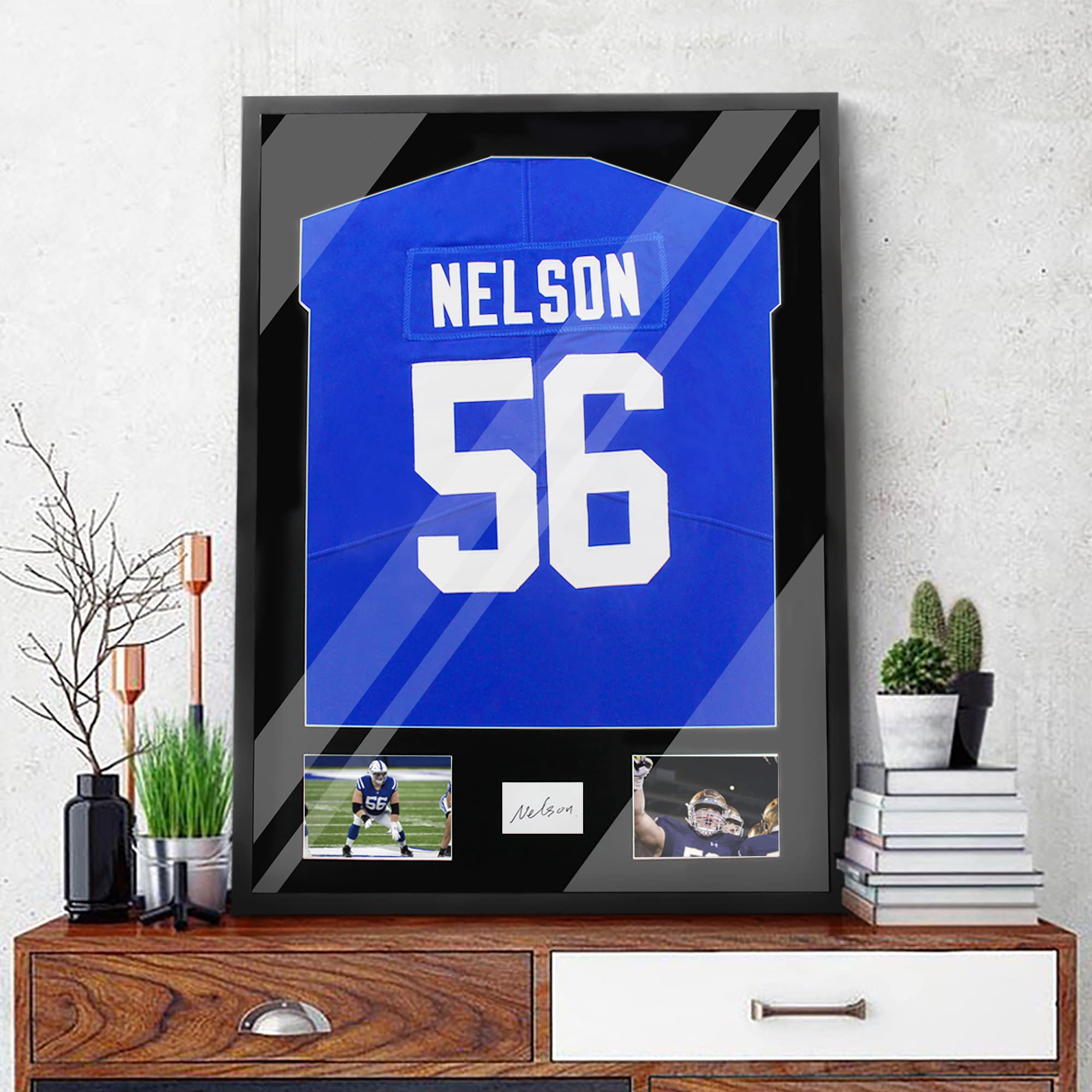 Snail 32"x24" Jersey Frame Display Case Wooden Wall Mounted Shadow Box for Baseball Basketball Football Soccer Hockey Sport Shirt, Plus Displaying Two Idol's Photos and One Signature, Black Finish