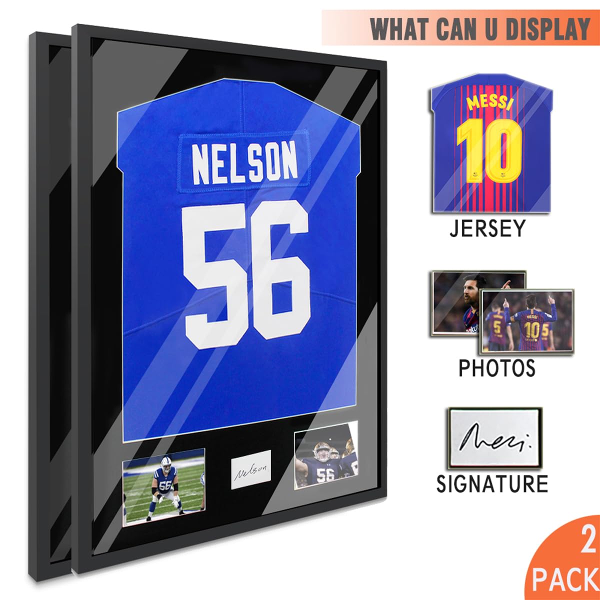 Snail 32"x24" Jersey Frame Display Case Wooden Wall Mounted Shadow Box for Baseball Basketball Football Soccer Hockey Sport Shirt, Plus Displaying Two Idol's Photos and One Signature, Black Finish