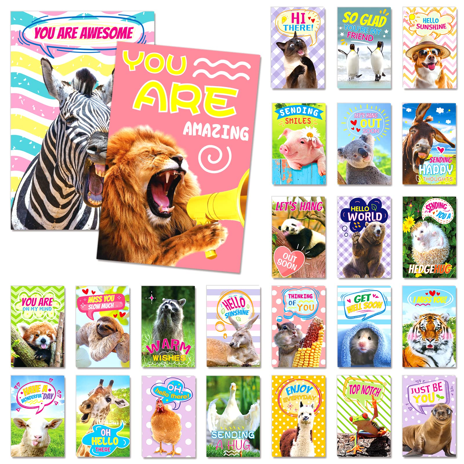 Funny Animal Postcards 58 Pack Unique Greeting Cards Thinking of You Missing You Note Cards 4x6 Postcards Gifts for Kids, Students, Friends, Teacher Adorable Kid Postcards