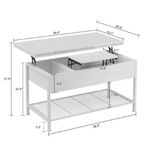 cosimates Lift Top Coffee Table ，4 in 1 Multi-Function Coffee Table with Hidden Compartment ，Convertible Dining Table for Living Room Reception,Home Office, White