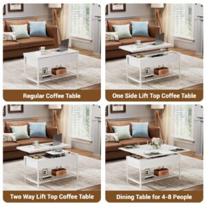 cosimates Lift Top Coffee Table ，4 in 1 Multi-Function Coffee Table with Hidden Compartment ，Convertible Dining Table for Living Room Reception,Home Office, White