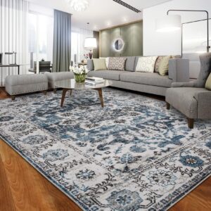 rugsreal area rug 8x10 for living room blue boho rug non-slip washable rug washable vintage rug low pile large rug for bedroom dining room non-slip non-shedding low-pile indoor soft rugs