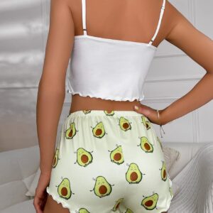 SHENHE Women's Cute Cartoon Print Crop Cami Top and Shorts 2 Piece Summer Pajama Set Avocado Green White S