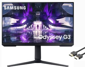 samsung odyssey g3 series 24-inch fhd 1080p gaming monitor, 165hz, led 1ms, height adjustable stand, 3-sided border-less, freesync premium, with mtc hdmi cable