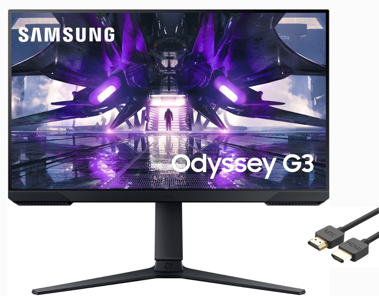 SAMSUNG Odyssey G3 Series 24-inch FHD 1080p Gaming Monitor, 165Hz, LED 1ms, Height Adjustable Stand, 3-Sided Border-Less, FreeSync Premium, with MTC HDMI Cable