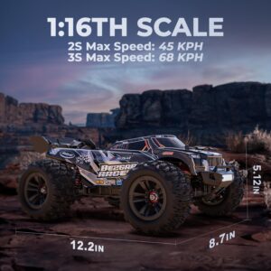 BEZGAR HP163S Fast RC Cars for Adults MAX 68KPH | 1/16 Scale Brushless RC Trucks 4x4 Offroad Waterproof | Hobby Grade High Speed Monster Truck | All Terrain Electric Remote Control Car for Boys