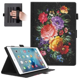 dteck case for ipad mini (5th/4th generation), ipad mini 3/2/1 case 7.9" - flip leather smart case with [auto sleep wake/adjustable viewing-stand angle] shockproof protective cover (flowers black)