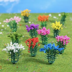 yetaha 50pcs mini colorful flower clusters, miniature flower vegetation groups static scenery model for diy craft train landscape railroad scenery sand military layout model war gaming terrain