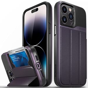 vena vcommute wallet case compatible with apple iphone 14 pro max (6.7"), (military grade drop protection) flip leather cover card slot holder with kickstand - deep purple/black