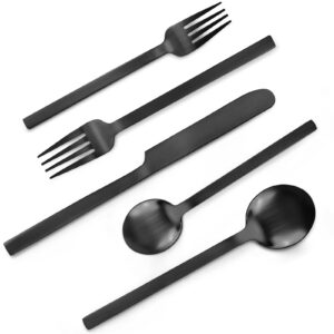 matte black silverware set，opolia 30-piece stainless steel flatware cutlery set for 6，stain finish tableware eating utensils, food grade, dishwasher safe