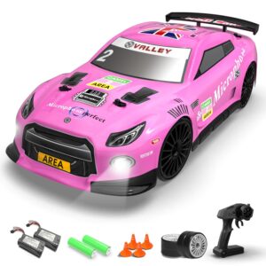 racent rc drift car - 1:14 scale 4wd 15mph fasr remote control toy for boys kids adults with drifting & racing tires, 2 rechargeable batteries (pink)