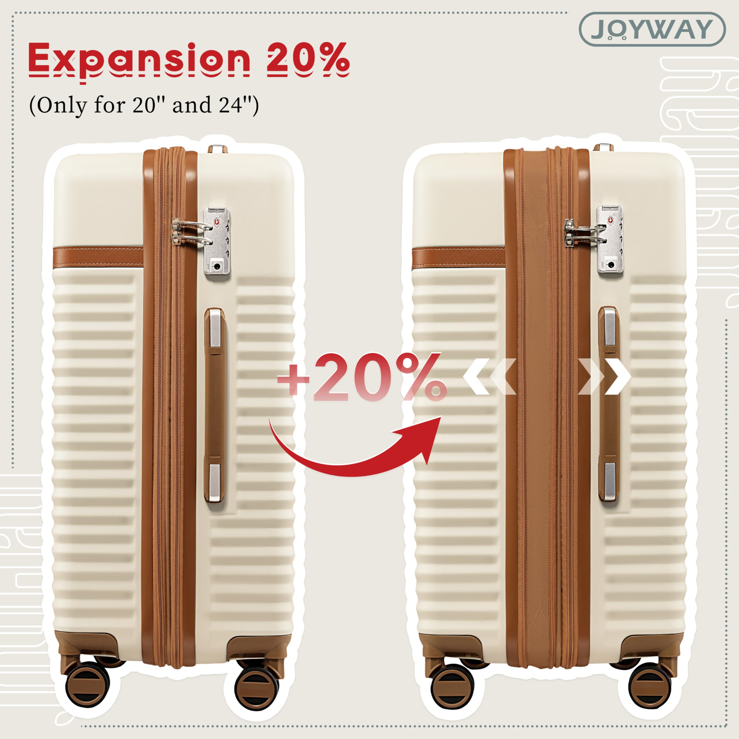 Joyway Luggage 3 Piece Luggage Sets Hardside Expandable Carry On Suitcase Set with Spinner Wheel, Lightweight Rolling Suitcase with TSA Lock