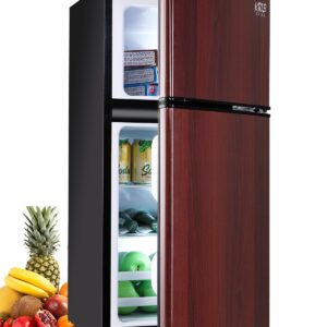 KRIB BLING Mini Fridge With Freezer,3.5 Cu. Ft Compact Refrigerator With 2 Doors,7- Level Adjustable Thermostat, Removable Glass Shelves For Bedroom, Office, Kitchen, Apartment, Dorm,Wood