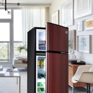 KRIB BLING Mini Fridge With Freezer,3.5 Cu. Ft Compact Refrigerator With 2 Doors,7- Level Adjustable Thermostat, Removable Glass Shelves For Bedroom, Office, Kitchen, Apartment, Dorm,Wood