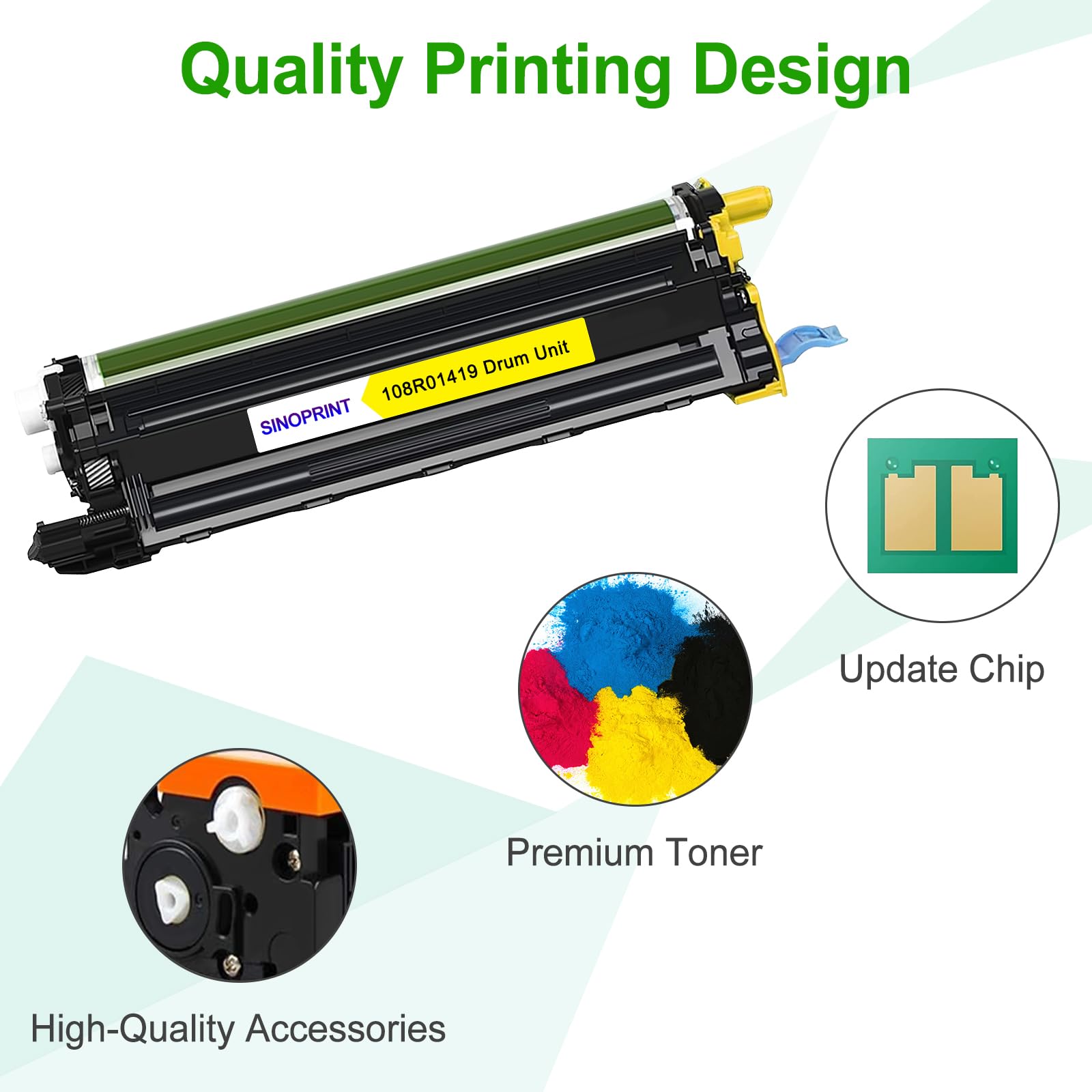 SINOPRINT Compatible 6510 6515 Yellow Drum Unit(108R01419) Replacement for Xerox Phaser 6510DNM 6510DN 6510DNI 6510N WorkCentre 6515DNI 6515DNM 6515DN 6515N Printer (Yellow,1-Pack)