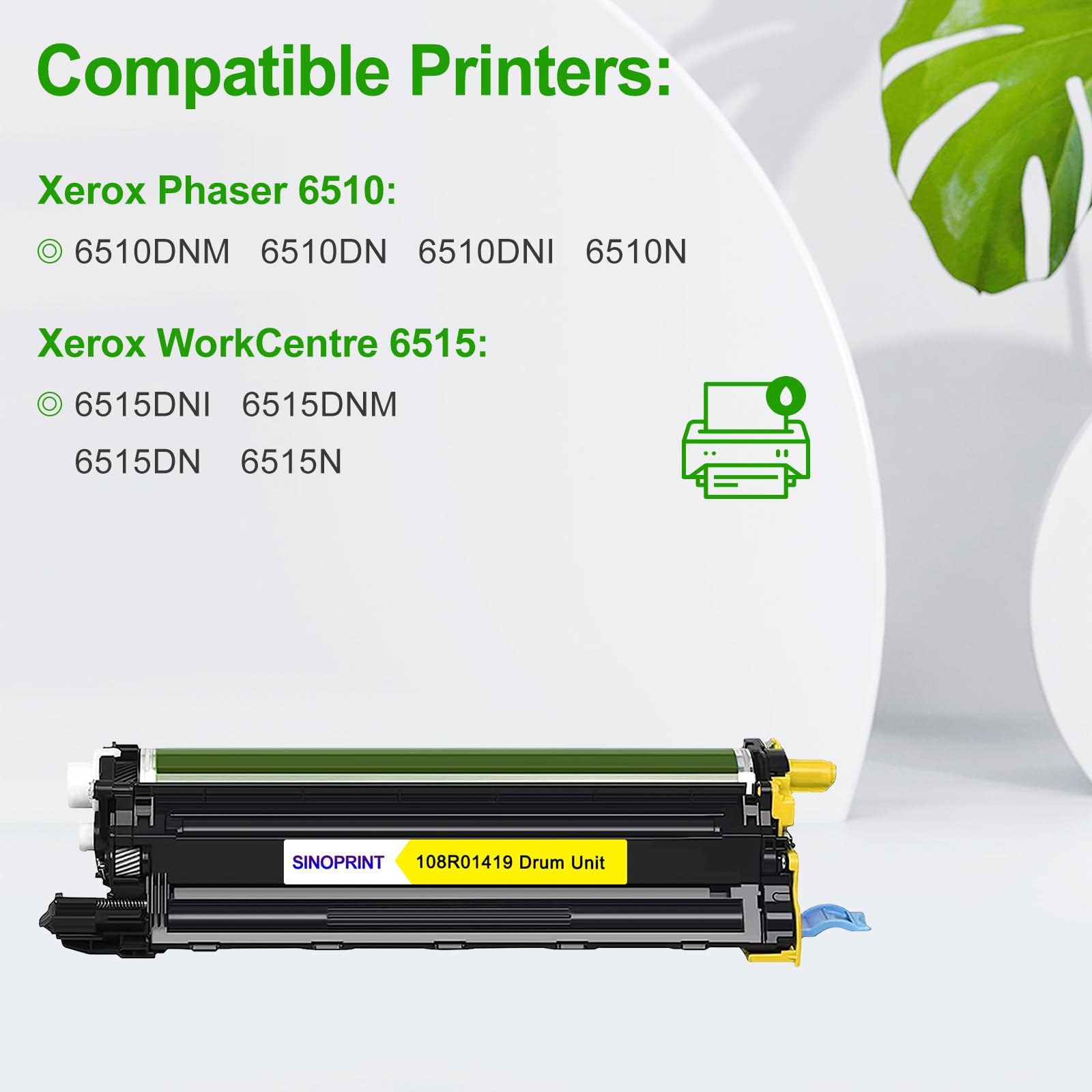 SINOPRINT Compatible 6510 6515 Yellow Drum Unit(108R01419) Replacement for Xerox Phaser 6510DNM 6510DN 6510DNI 6510N WorkCentre 6515DNI 6515DNM 6515DN 6515N Printer (Yellow,1-Pack)