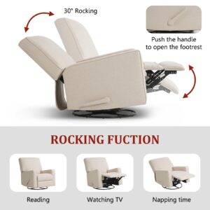 Luffield Swivel Rocker Recliner Chair -Manual 360 Degree Swivel Recliners Comfy Glider Rocking Chairs， Single Modern Sofa Home Theater Seating for Living Room (Beige)