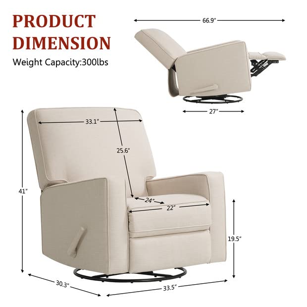 Luffield Swivel Rocker Recliner Chair -Manual 360 Degree Swivel Recliners Comfy Glider Rocking Chairs， Single Modern Sofa Home Theater Seating for Living Room (Beige)