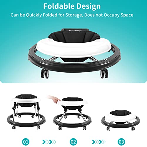 Baby Walker with Wheels, Activity Center with Mute Wheels Anti-Rollover, 5-Position Height Adjustable Foldable Baby Walker for Boys and Girls from 6-18 Months with Footrest…