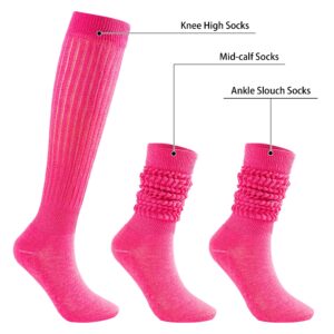 Zando 80s Socks Neon Socks Pink Slouch Socks Hot Pink Socks Pink Leg Warmers For Women 80s 90s Socks 80s Outfit For Women 80s Accessories For Women Slouch Socks Rose Red One Size