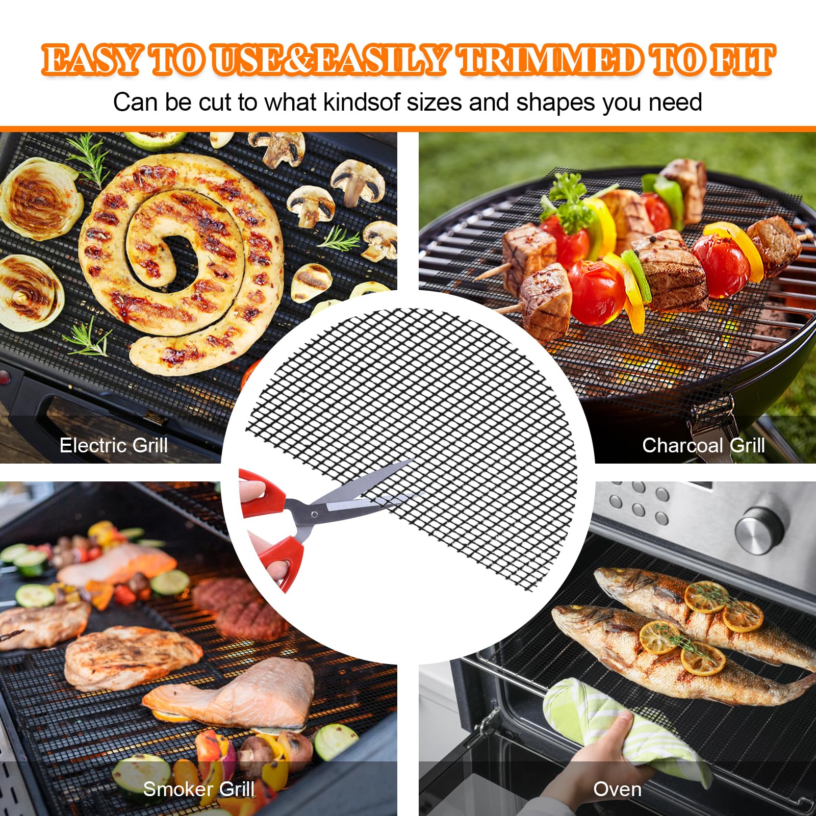 Grill Mesh Mat Set 5 Barbecue Grill Accessories Reusable Non-Stick Grill Mat for Vegetables Fish Grilling Mat Sheets for Outdoor Smoker Charcoal Gas Electric Grill BBQ Tools,XL 15.75 x 13 inch, Black