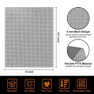 Grill Mesh Mat Set 5 Barbecue Grill Accessories Reusable Non-Stick Grill Mat for Vegetables Fish Grilling Mat Sheets for Outdoor Smoker Charcoal Gas Electric Grill BBQ Tools,XL 15.75 x 13 inch, Black