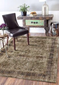 poeti washable rug, vintage 4x6 rug with anti-slip backing, ultra soft area rug, stain resistant rugs for living room, traditional rug (olive/charcoal, 4'x6')