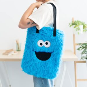 Grupo Erik Sesame Street Book Bag Cookie Monster Cotton Tote Bag | Cotton Shopping Bag | 13.8 x 15.8 x 2.2 inches - 35 x 40 x 5.5 cm | Gift Bag | Cute Tote Bag | Sesame Street Toys