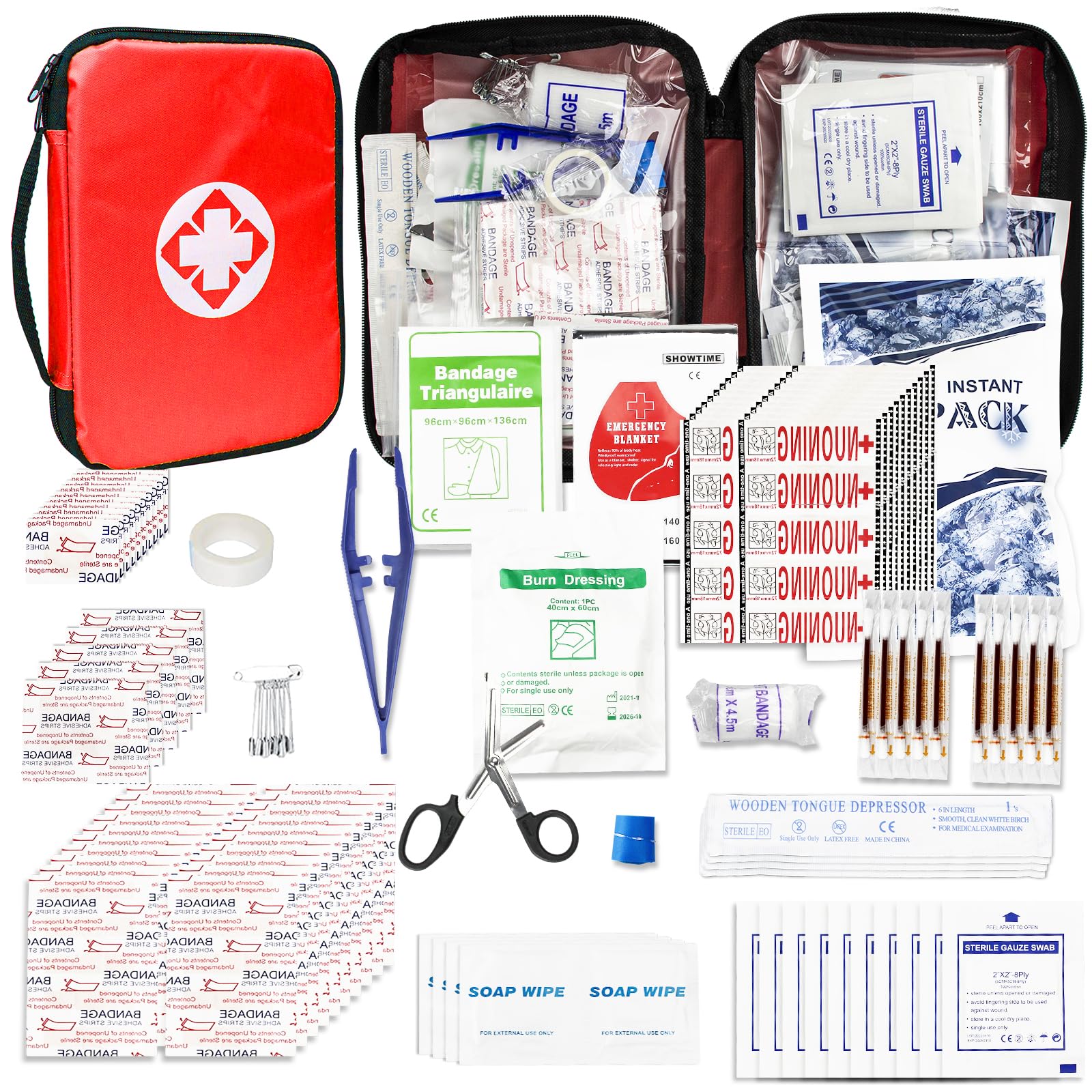 Travel-First Aid-Kit Car-Home 300PCS Survival-Kit Outdoor-Adventure - Small Portable Red Emergency Essential Sets Office Hiking Camping Business Public Must Have First Aid Gear Equipment 1st Aid