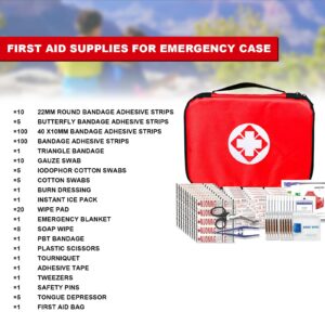 Travel-First Aid-Kit Car-Home 300PCS Survival-Kit Outdoor-Adventure - Small Portable Red Emergency Essential Sets Office Hiking Camping Business Public Must Have First Aid Gear Equipment 1st Aid