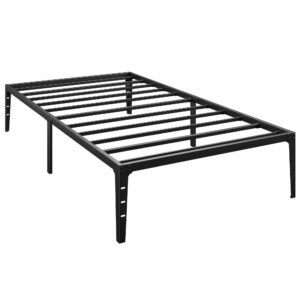 alkmaar 14 inch twin size black bed frame, metal platform mattress foundation, metal slat support, no box spring needed, noise free (twin)