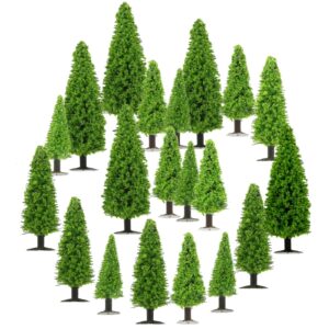 yetaha 20pcs light green pine tree model, miniature garden tree mini plant ornament for diy scenery landscape ho scale forest railroad scenery layout architecture scenes cake topper