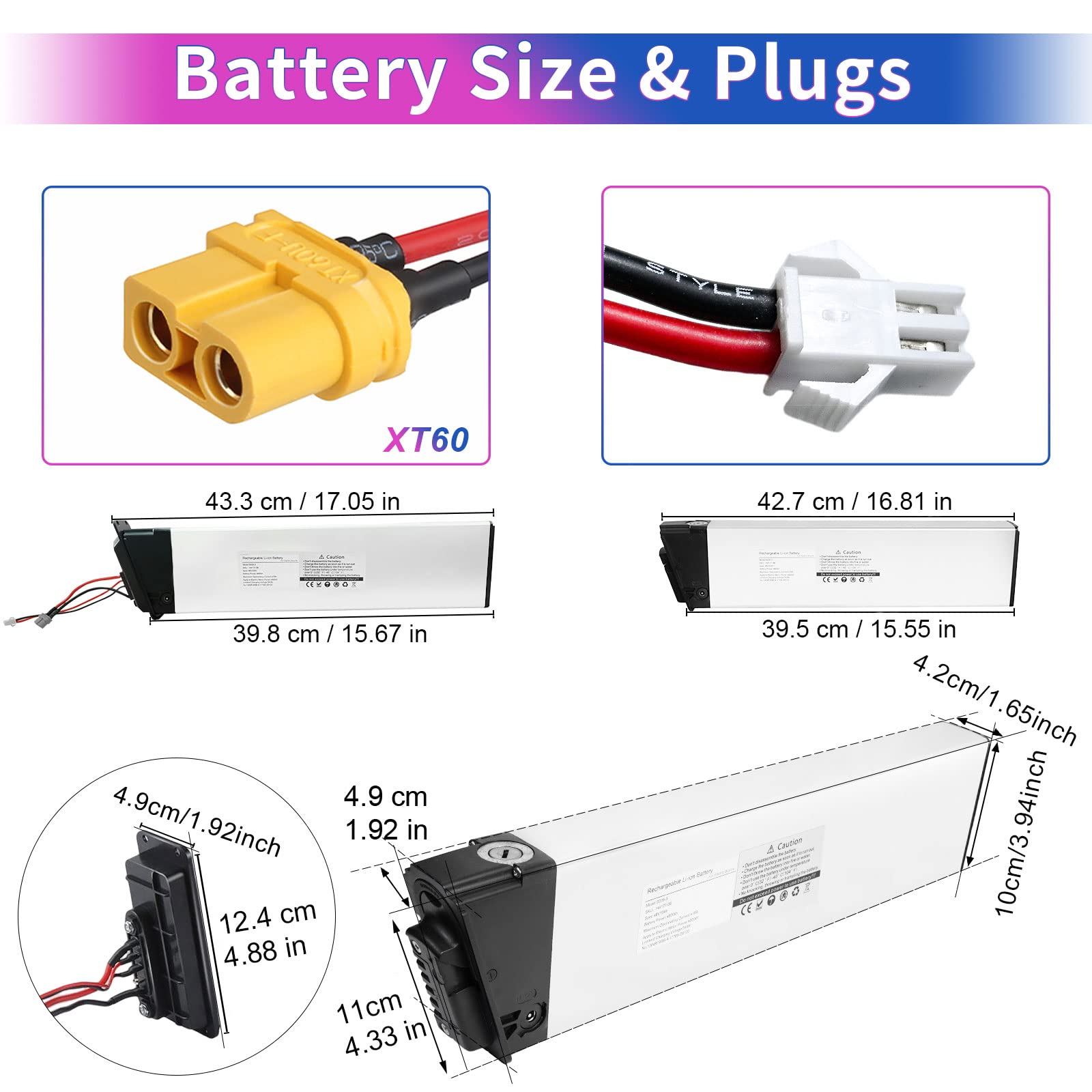 YLuBik Folding E-Bike Battery - 48V 10Ah,Electric Bike 480Wh Li-ion Battery,Professional Replacement Battery with Conversion Kit,Ebike Motor Max Power 350W