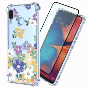 dftcvbn phone case for galaxy a40 case, samsung a40 sm-a405f case with hd screen protector clear colorful floral for girls women shockproof tpu phone cover for samsung galaxy a40 oil painting flowers