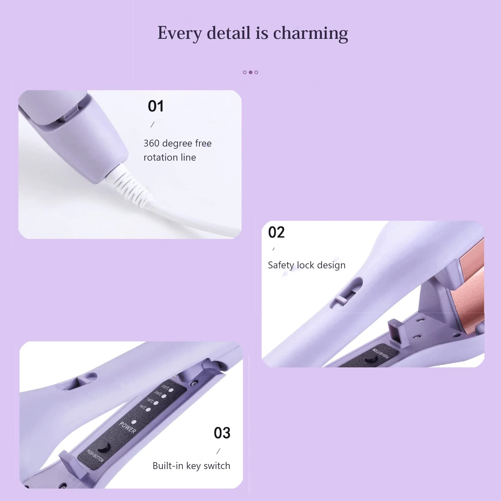 Rommantic French Egg Roll Curling Iron, Water Ripple V-Shaped Ionic Hair Curling Iron for Perfect Waves, Fast Heating, Adjustable Temperature, Roll Hair Waving Iron Hair Curler Styling Tool (Purple)