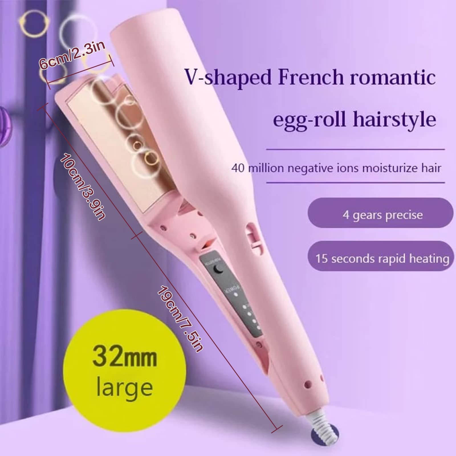 Rommantic French Egg Roll Curling Iron, Water Ripple V-Shaped Ionic Hair Curling Iron for Perfect Waves, Fast Heating, Adjustable Temperature, Roll Hair Waving Iron Hair Curler Styling Tool (Purple)